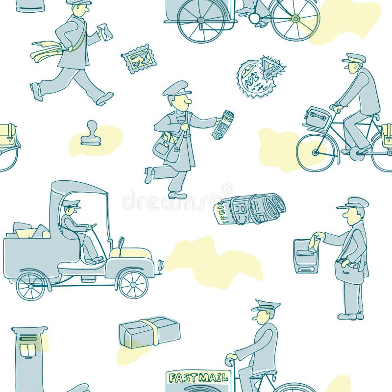 Postmen Deliver Mail. Seamless Pattern with Figures of People and ...
