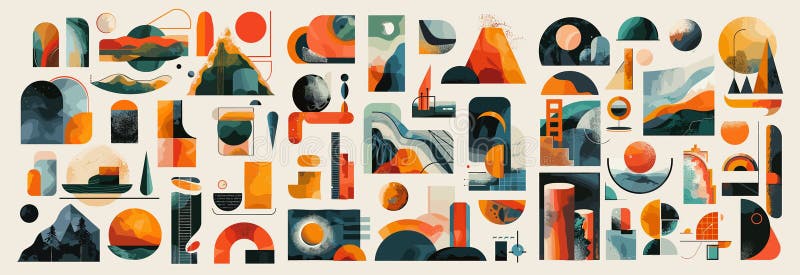 Postmodern Abstract Elements. Watercolor Geometric Shapes Art, Modern ...