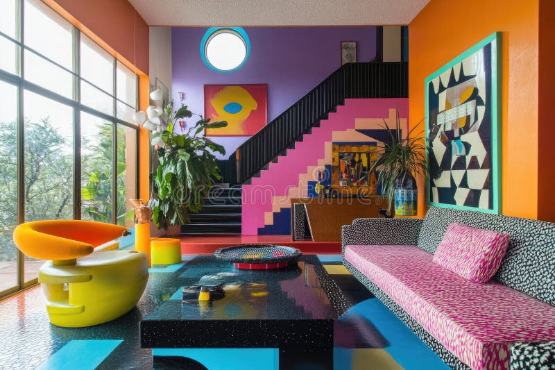 A Postmodern Interior with Playful Color Palette Stock Illustration ...
