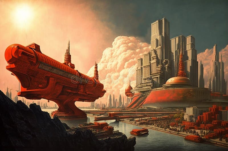 Postmodernism Poster in 2035. Transport of Future Stock Illustration ...