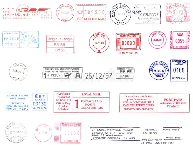 Zwarte En Rode Poststempels Stock Illustratie - Illustration of lucht ...