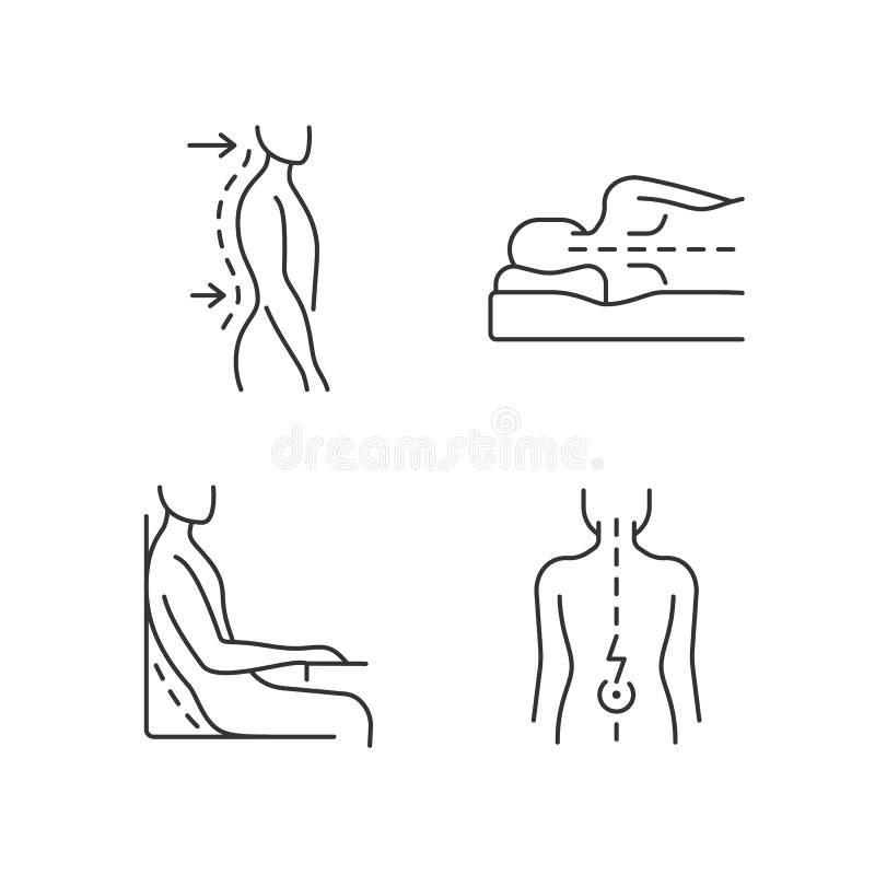 Postural Dysfunction Chalk White Icons Set on Black Background Stock ...