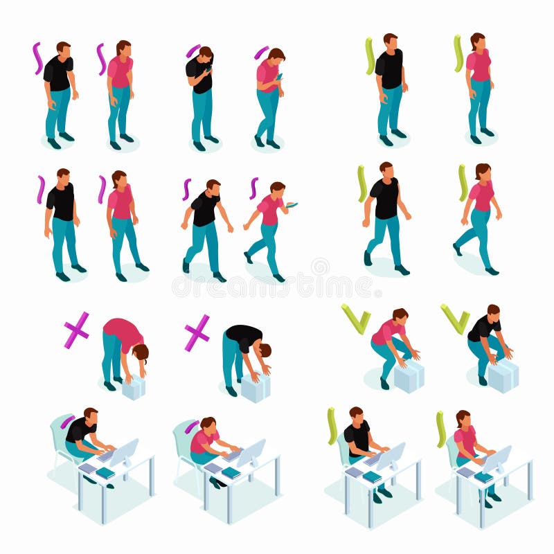 Posture Isometric Set stock vector. Illustration of improvement - 248284430