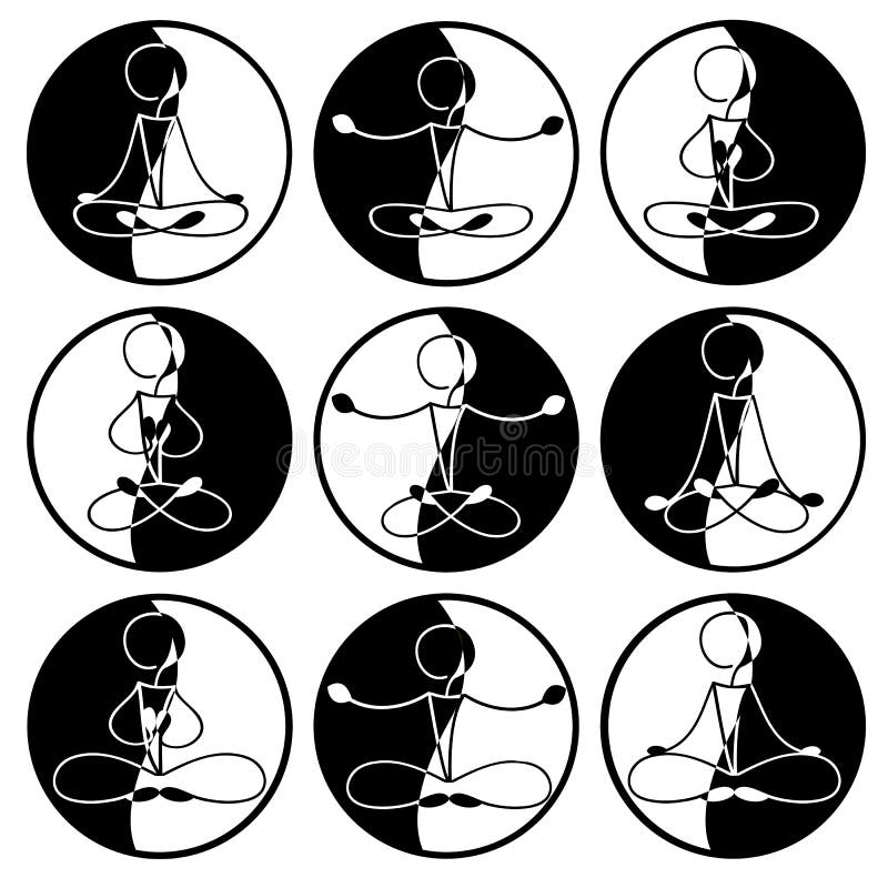 Postures for Meditation Icon Set Stock Vector - Illustration of hand ...