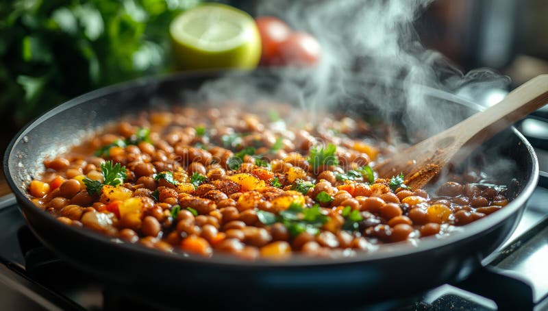 A Pot of Beans is Cooking on a Stove Stock Photo - Image of spices ...
