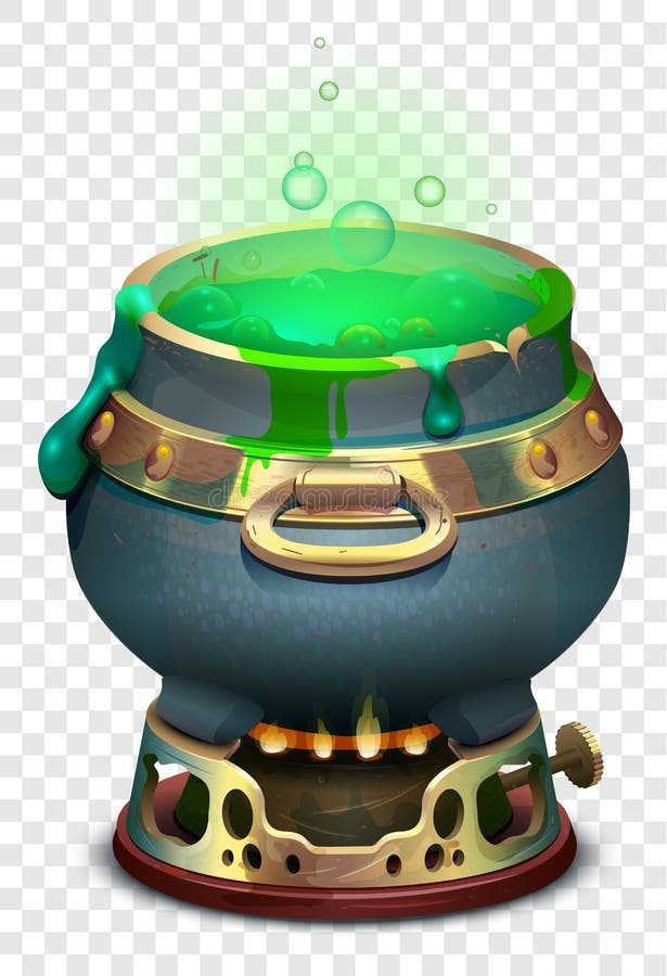 Pot Boiling Magic Potion on Fire on Transparent Background Stock Vector ...