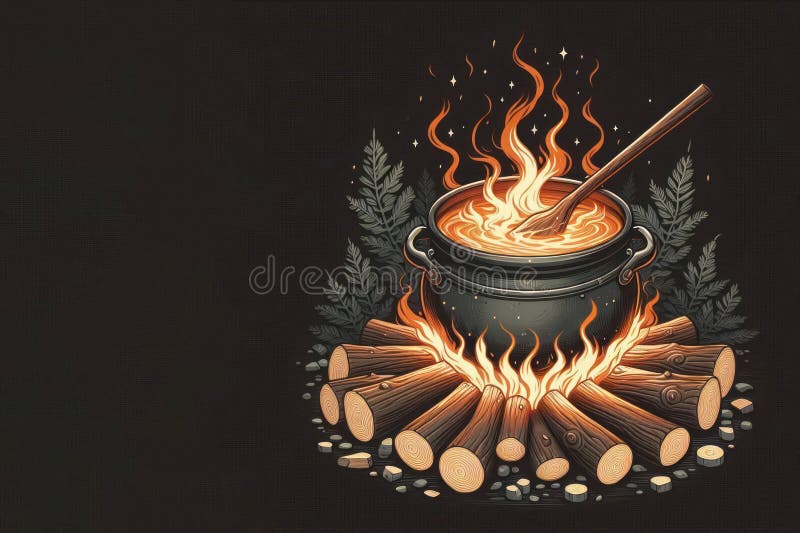A Pot Boiling Over a Fire. Space for Text. Stock Image - Image of ...
