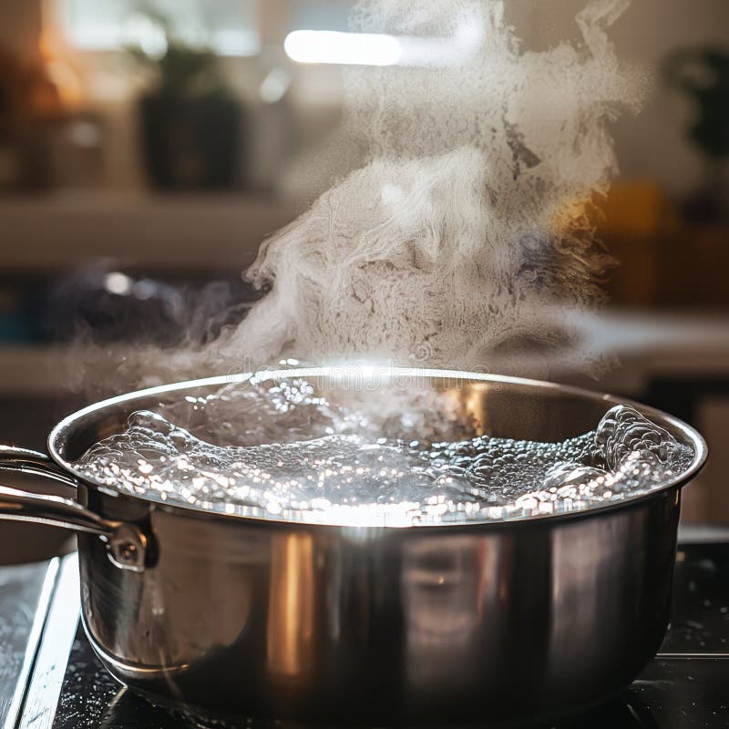 Pot Boiling on a Stove with Bubbles Rising in a Kitchen Setting ...