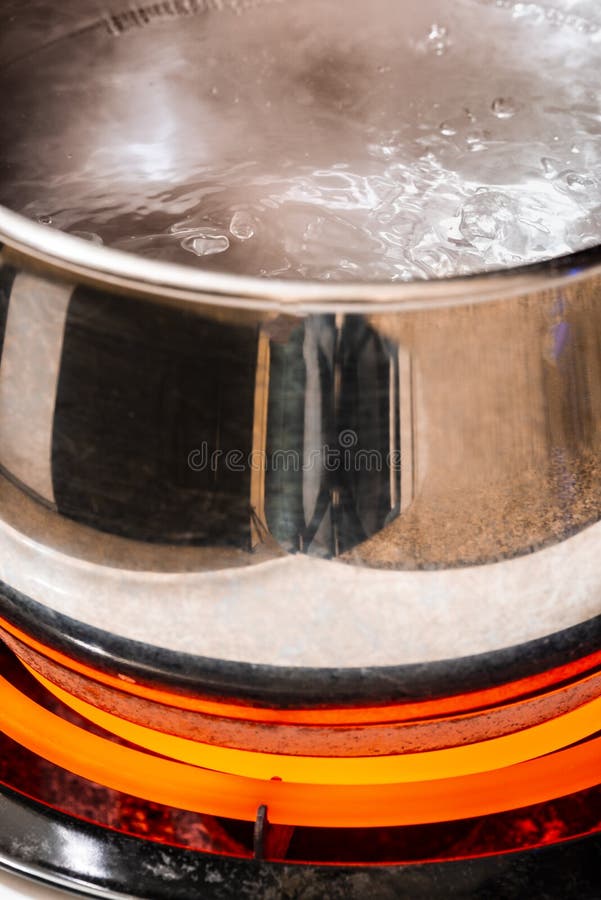 Pot of Boiling Water on Hot Burner Stock Photo - Image of burner ...