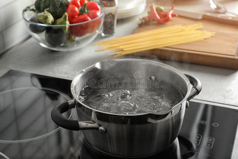 Pot with Boiling Water on Electric Stove Stock Image - Image of cook ...