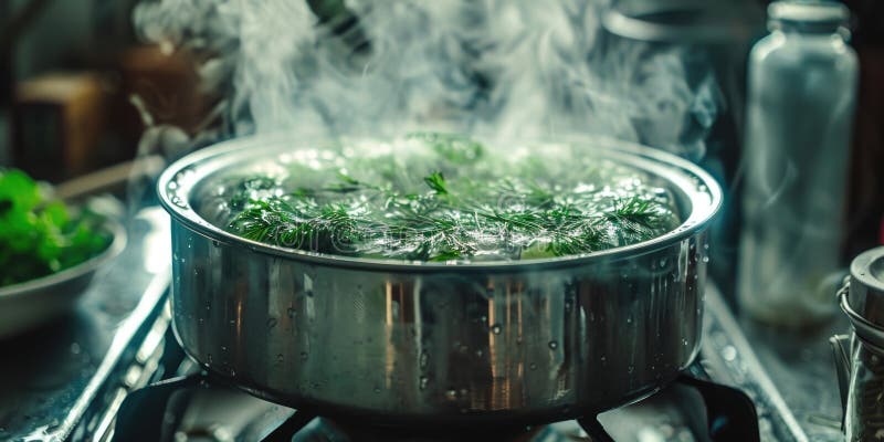 A Pot of Boiling Water Sits Atop a Stove, Ready for Use Stock Photo ...