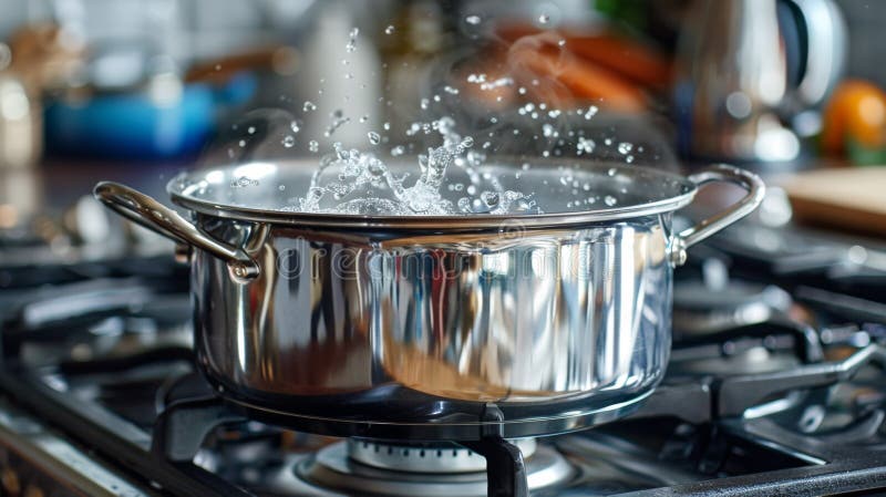 A Pot of Boiling Water on the Stove Top with Steam, AI Stock Photo ...