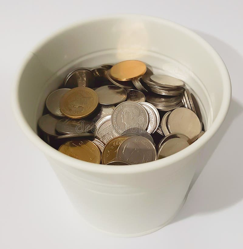 A pot of coins stock photo. Image of coins, white, metal - 87360498