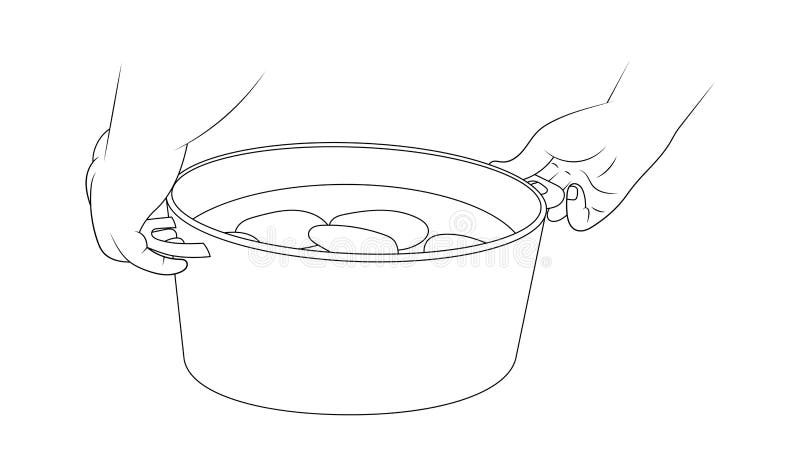 Pot for Cooking in Hands Sketch. Put Potatoes To Boil Stock Vector ...