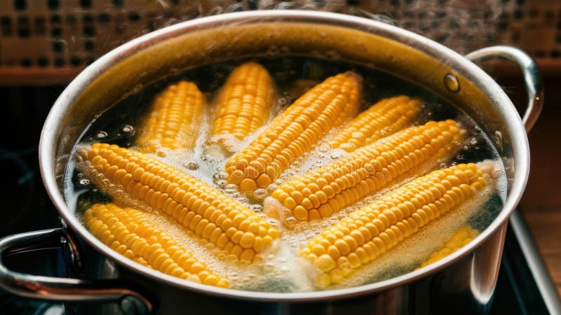 A Pot of Corn Being Boiled in a Pan on the Stove, AI Stock Image ...