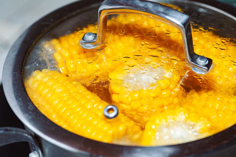 Pot of Corn is Boiling on a Stove Stock Photo - Image of grain, detail ...