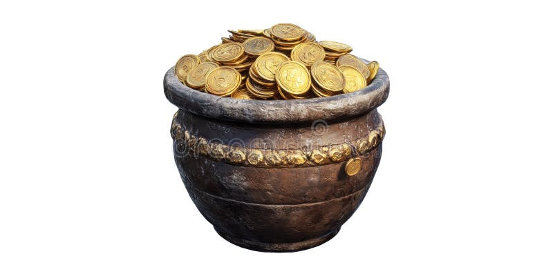 Pot Filled with Gold Coins Isolated on Transparent Background Stock ...
