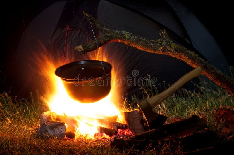 Pot on fire stock image. Image of summer, cooking, fire - 20850469