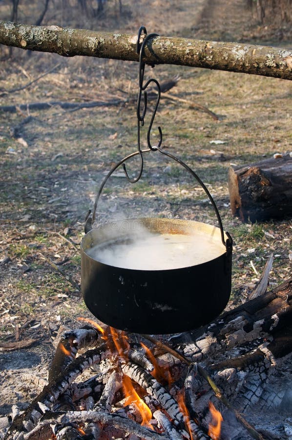 Pot on the fire stock image. Image of burn, forest, barbeque - 2416933