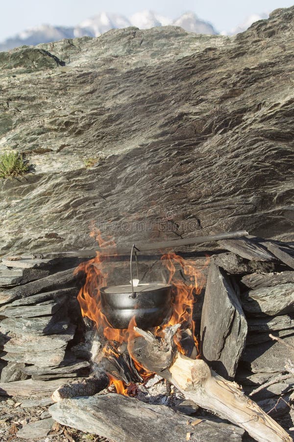 Pot on Fire. Dinner in Countryside Stock Photo - Image of flame, lunch ...