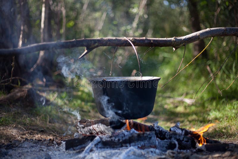 Pot on a fire stock image. Image of hike, cook, fire - 48974527