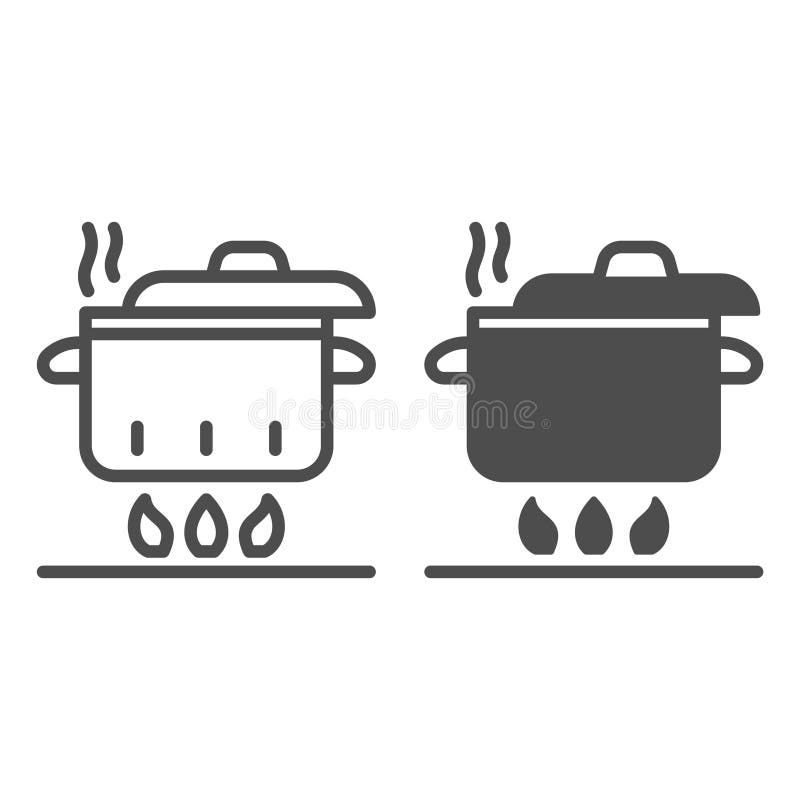 Pot on Fire Line and Solid Icon, Cooking Concept. Vector Graphics Stock ...