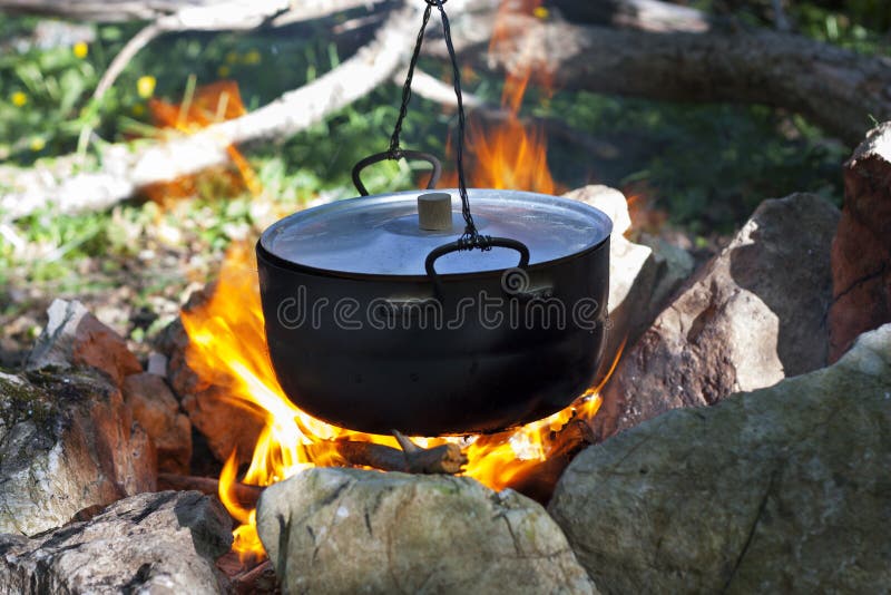 Pot on the fire stock image. Image of bonfire, burn, picnic - 30863155