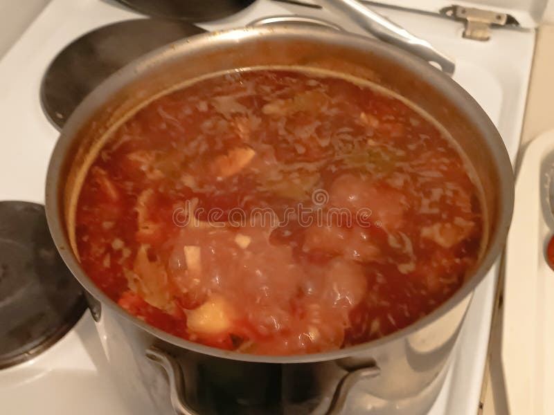 A Pot of Fish Stew Cooked on the Stove Stock Image - Image of cuisine ...