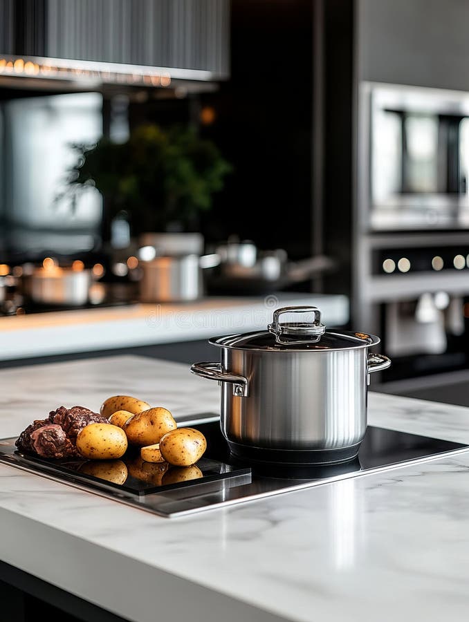 A Pot of Food Sitting on Top of a Kitchen Counter Stock Image - Image ...