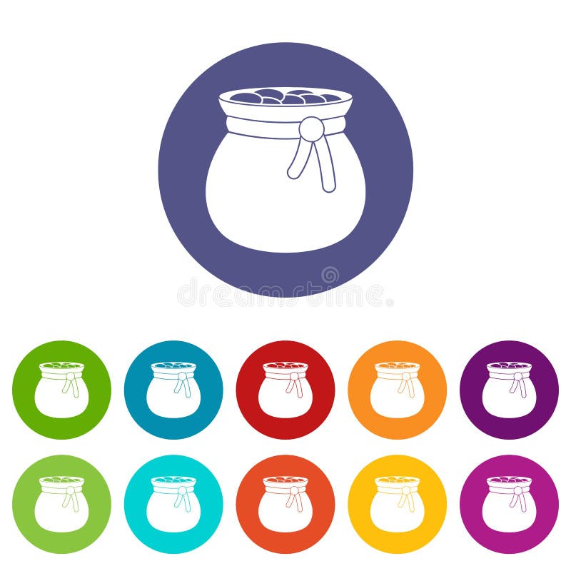 Pot Full of Gold Coins Icons Set Flat Vector Stock Vector ...