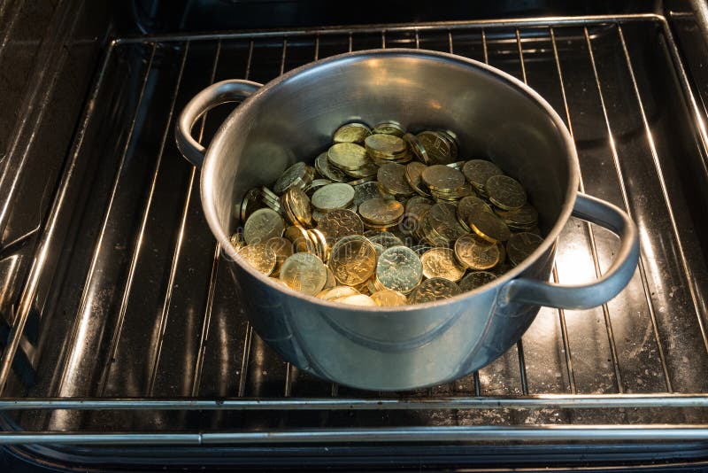 Pot full of gold coins stock photo. Image of pile, fortune - 246474712