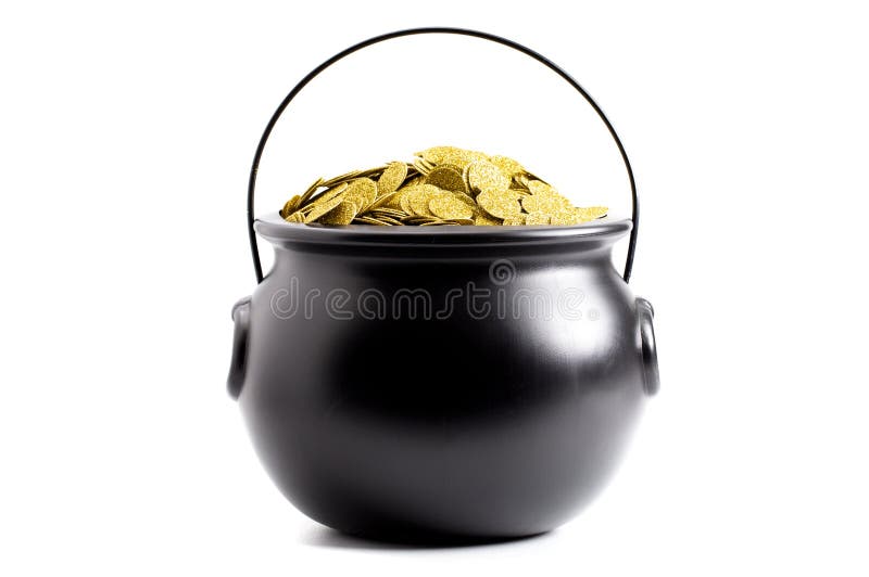 A Pot Full of Gold Isolated on a White Background Stock Image - Image ...