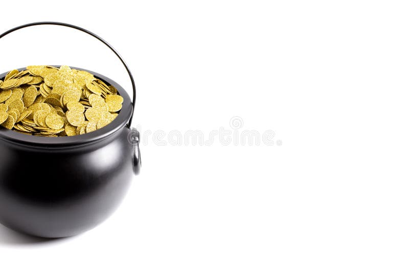 A Pot Full of Gold Isolated on a White Background Stock Image - Image ...