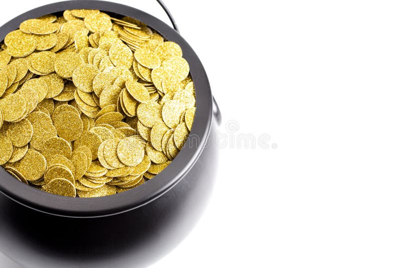 A Pot Full of Gold Isolated on a White Background Stock Image - Image ...