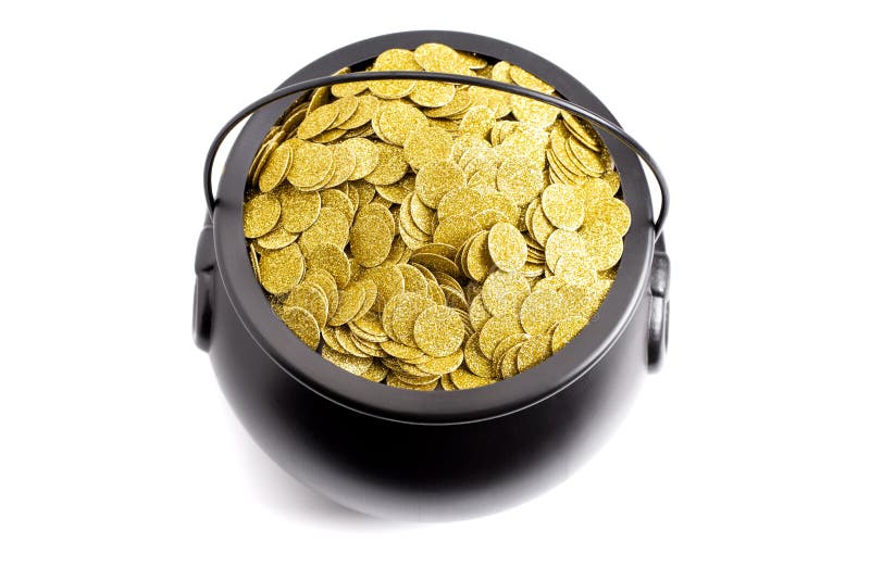 A Pot Full of Gold Isolated on a White Background Stock Photo - Image ...
