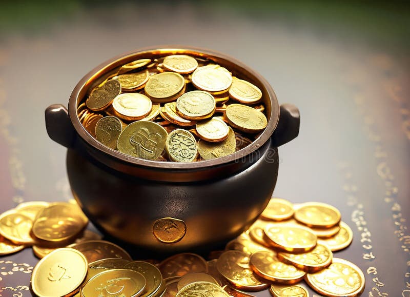 A Pot of gold coins stock photo. Image of leprechaun - 284861192