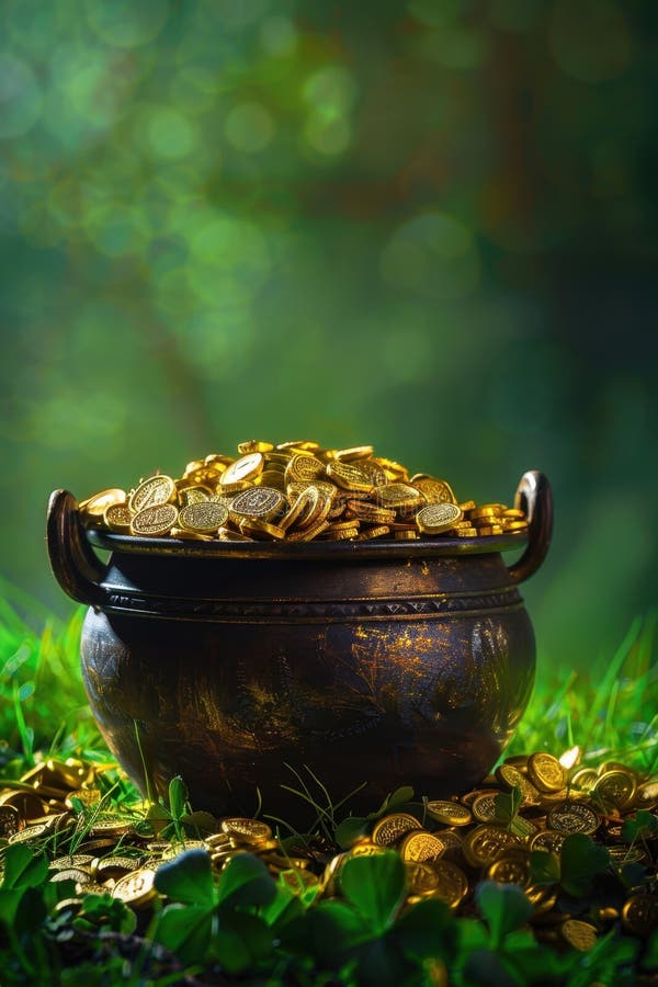 Pot of Gold Coins stock image. Image of treasure, luck - 372500547