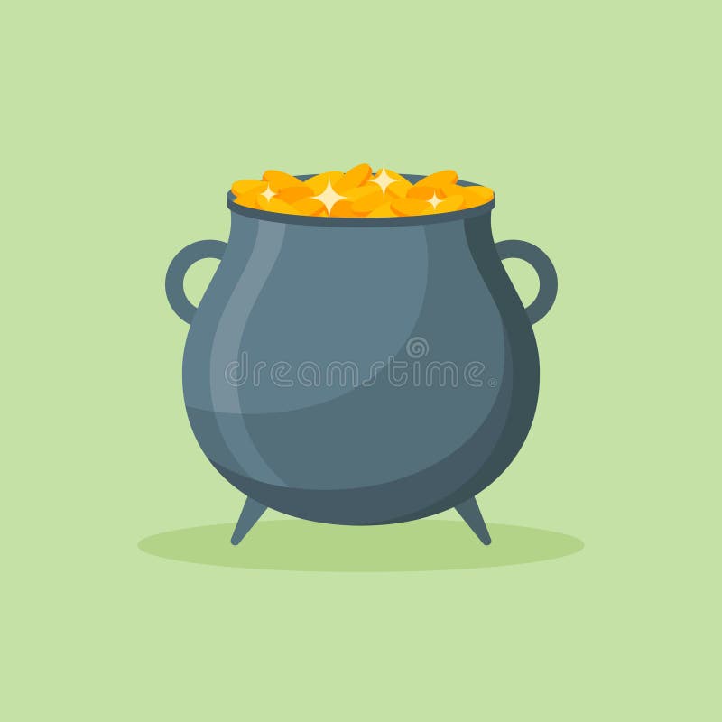 Pot of Gold Coins Flat Style Icon. Vector Illustration. Stock Vector ...