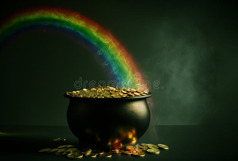 A Pot of Gold at the End of a Rainbow. Generative Ai Stock Illustration ...