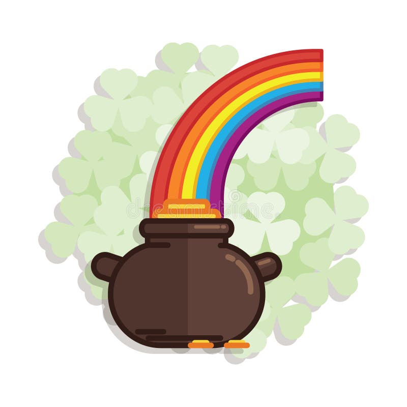 Pot of Gold with Magic Rainbow. Vector Illustration Decorative Design ...