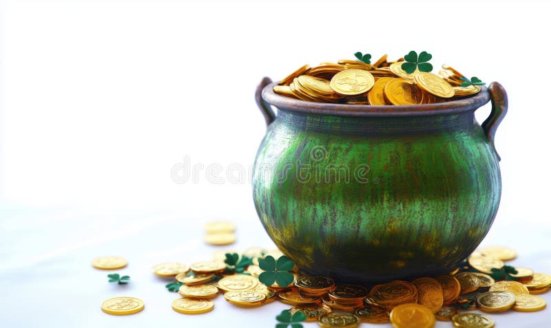 Pot Gold Overflowing Coins Shamrocks Symbolizing Luck Prosperity Stock ...