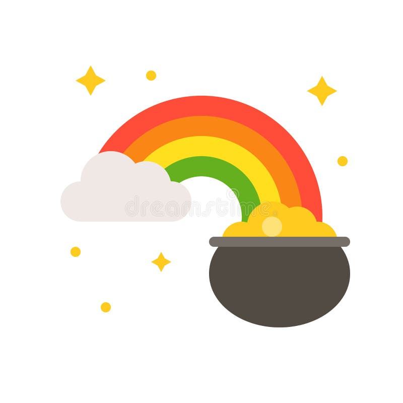 Pot of Gold with Rainbow Vector, Feast of Saint Patrick Flat Icon Stock ...