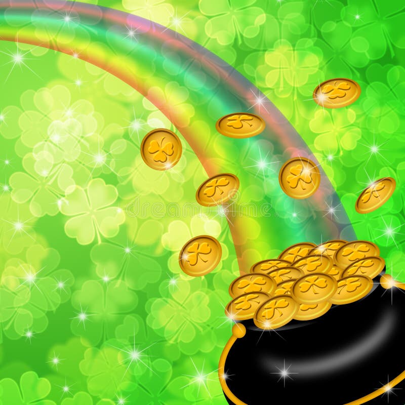 Pot of Gold Shamrock Blurred Background Stock Illustration - Illustration of lucky, foliage ...