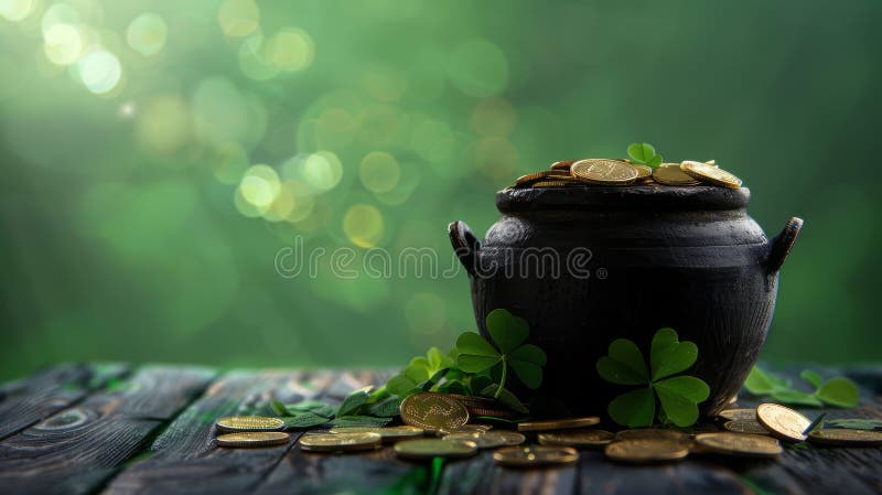 Pot of Gold with Shamrocks Representing Luck and Prosperity Stock ...