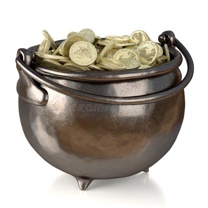 Pot of gold coins stock illustration. Illustration of white - 15362293