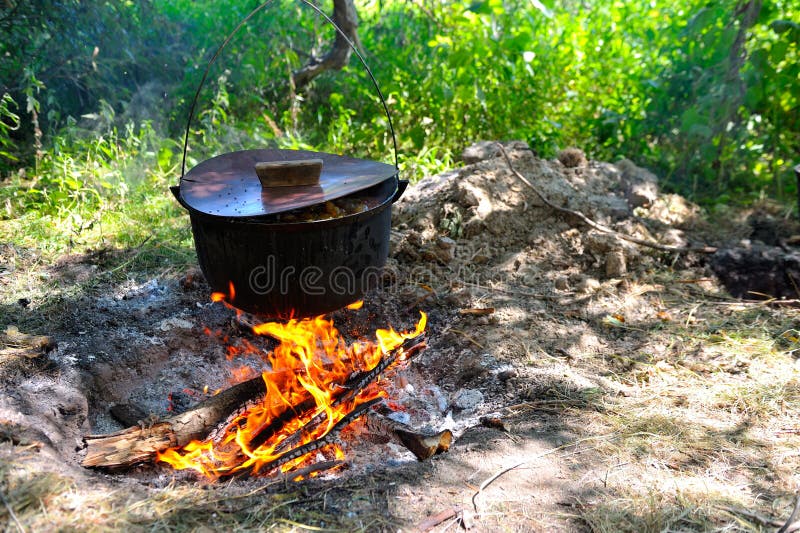 Pot with hot food outdoor stock image. Image of delicious - 35134373