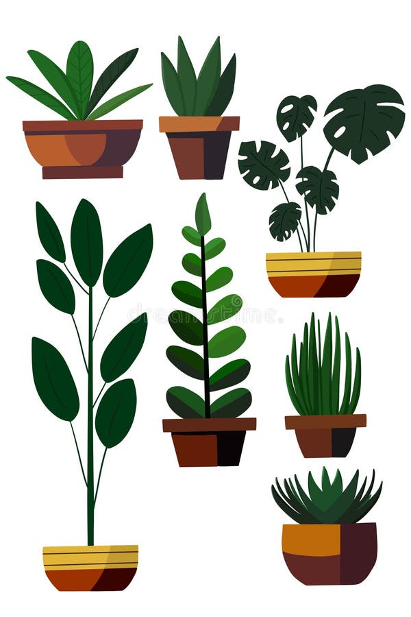 Pot Interior Plant Hand Drawn Flat Design Stock Vector - Illustration ...