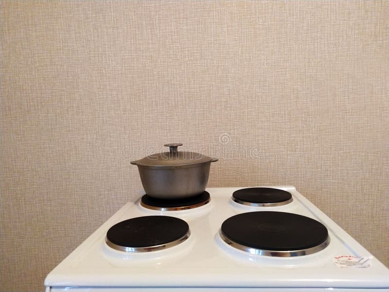 A Pot in the Kitchen on an Electric Stove. Cooking. Stock Image - Image ...
