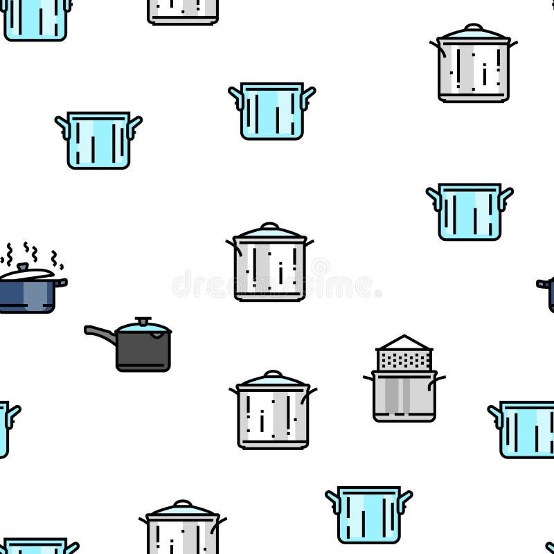 Pot Kitchen Food Pan Cooking Vector Seamless Pattern Stock Vector ...