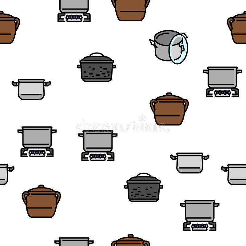 Pot Kitchen Food Pan Cooking Vector Seamless Pattern Stock Vector ...